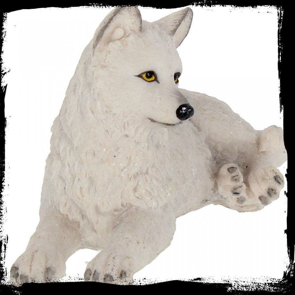 Statueta lup alb Puiul iernii 12 cm