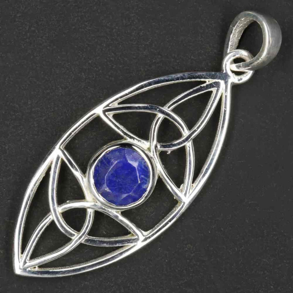 Pandantiv argint cu piatra semipretioasa Noduri celtice cu Lapis Lazuli 4cm