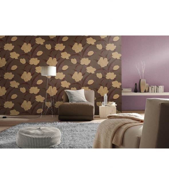 Tapet superlavabil floral pe fond maro