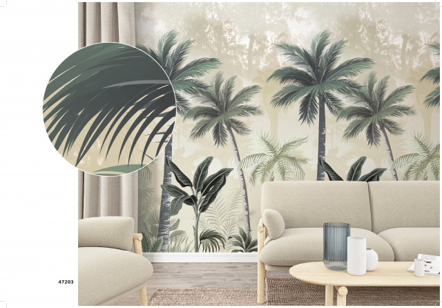 Tapet decorativ, tip panel, tropical, verde,maro, living, hol, baie