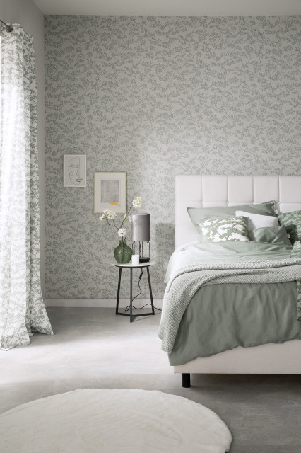 Tapet modern, frunze, verde, gri