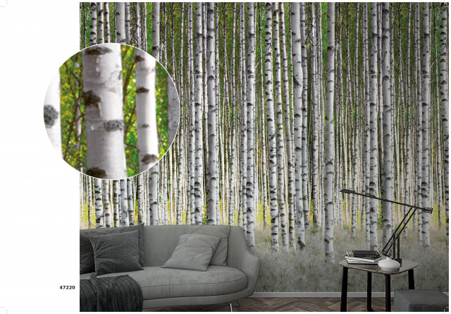 Tapet decorativ, tip panel, padure, gri, verde, living, birou