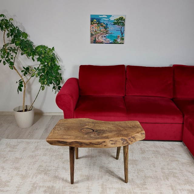 Masuta cafea lemn masiv din NUC, cu picioare lemn, model 820131