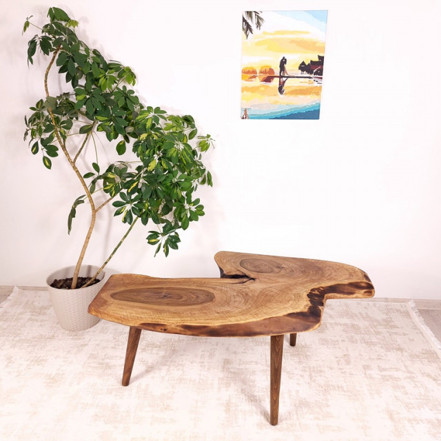 Masuta cafea lemn masiv din NUC, cu picioare lemn, model 820129