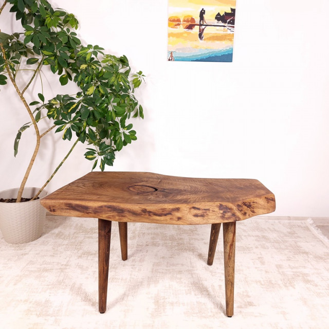 Masuta cafea lemn masiv din NUC, cu picioare lemn, model 820131