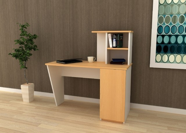 Birou de lucru cu rafturi si dulap, Mesteacan, Model 6026