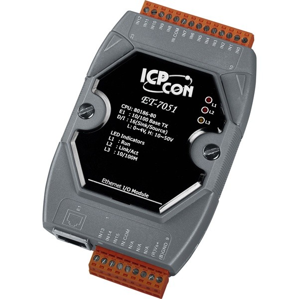 Modul 16 intrari digitale izolate ICPDAS ET-7051 CR, Ethernet, Web server, Modbus TCP