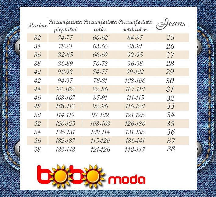 Tabel de marimi - Bobomoda