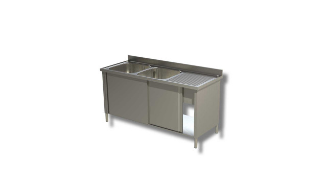 Spalator cu 2 cuve, picurator si suport tip dulap cu usi glisante