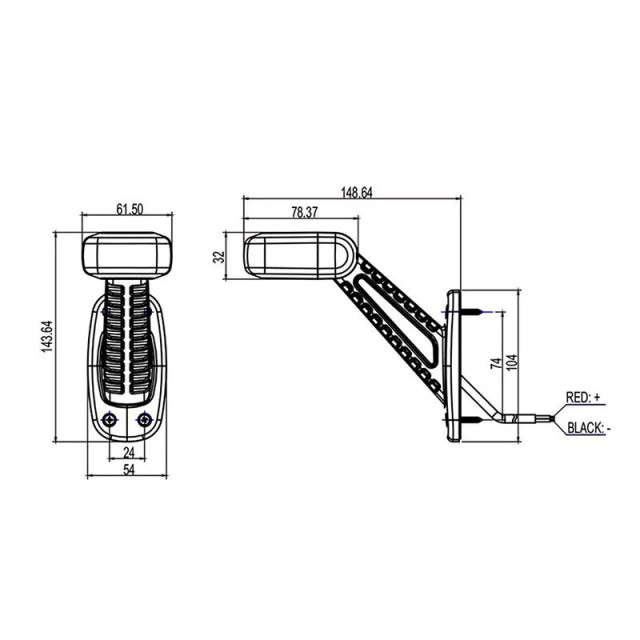 Lampa LED marcaj lateral cu suport STANGA rosu-alb 100MM