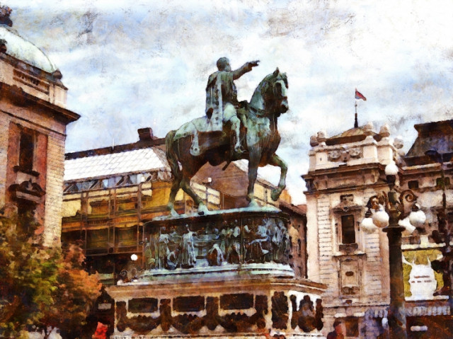 Beograd Trg Republike, uramljena slika 60x80cm