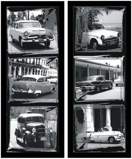 Crno bele slike starih automobila, dve uramljene slike 40x80cm svaka