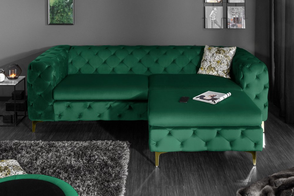 Chesterfield bank MODERN BAROK 240 cm fluweel smaragdgroen 3-zits