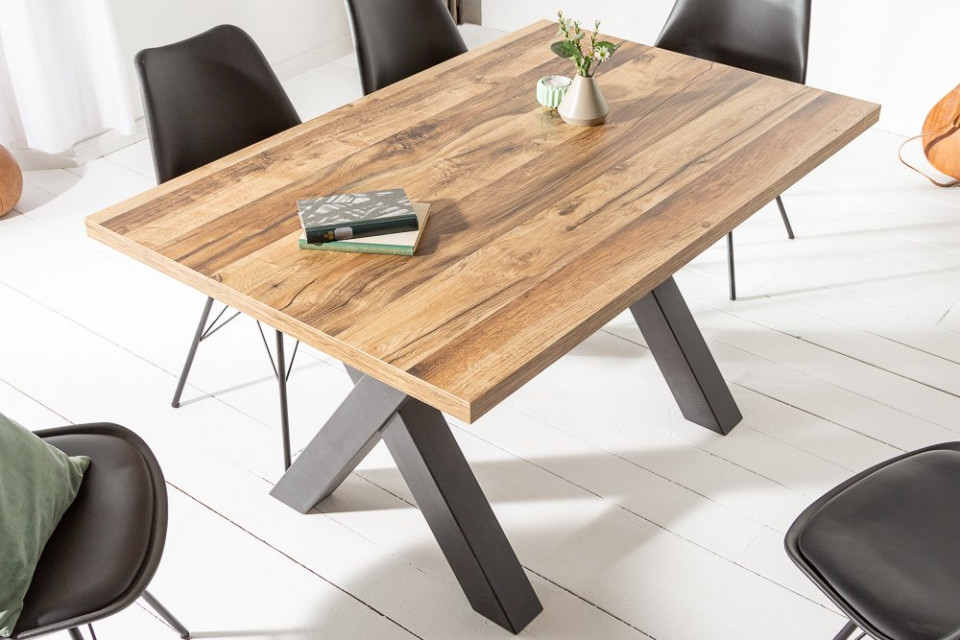Industriële eettafel 140 cm eiken look met zwarte X-poten
