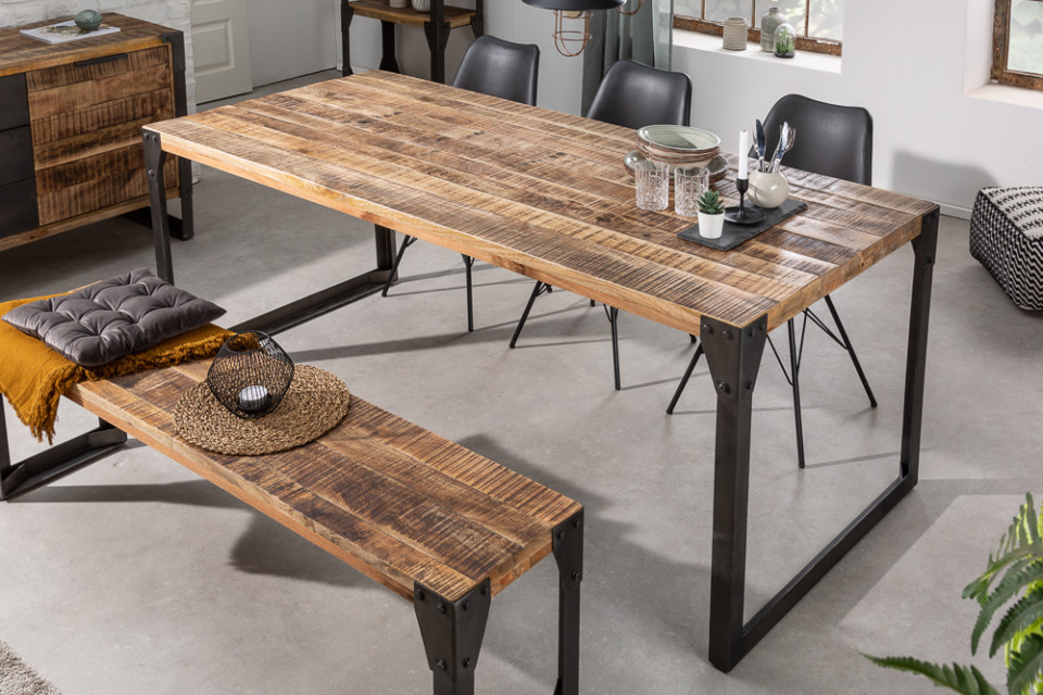 Industrieel Eettafel Massief mangohout industrieel design eettafel 160 cm