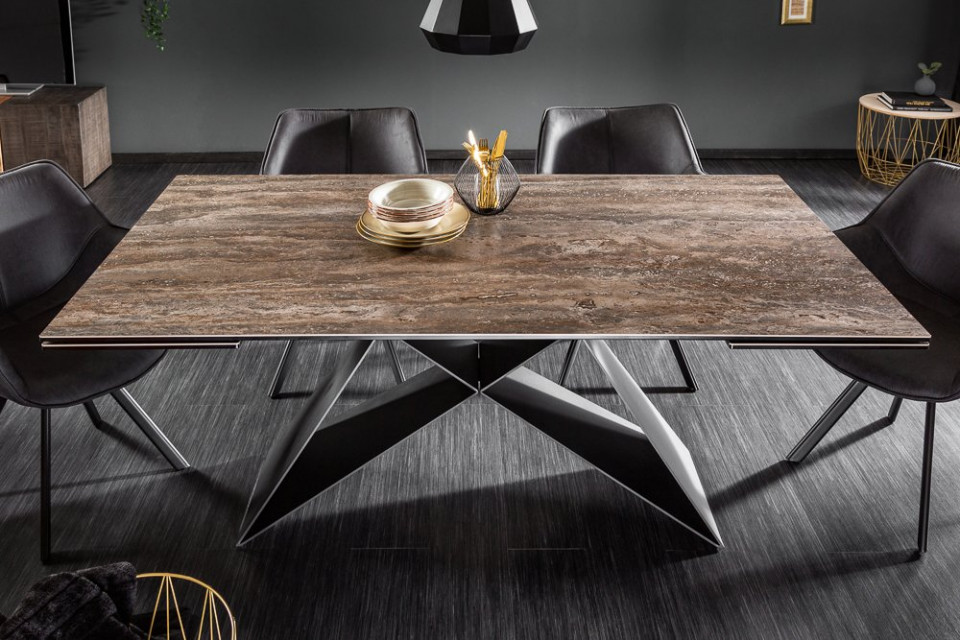 Moderne keramische eettafel PROMETHEUS 180-220-260cm, roest-look ...