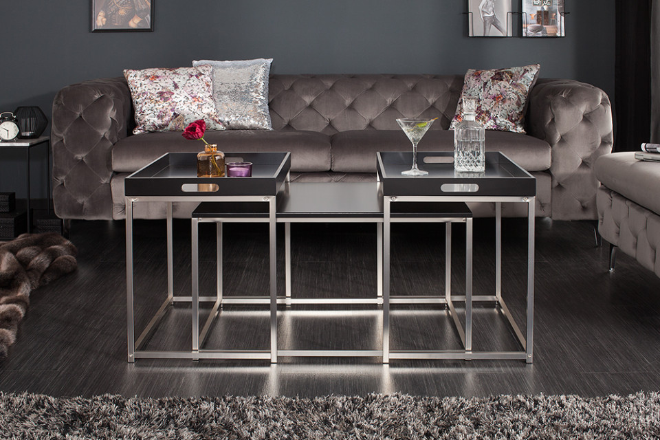 Moderne design salontafel set van 3 ELEMENTS 75 cm zwart stalen ...