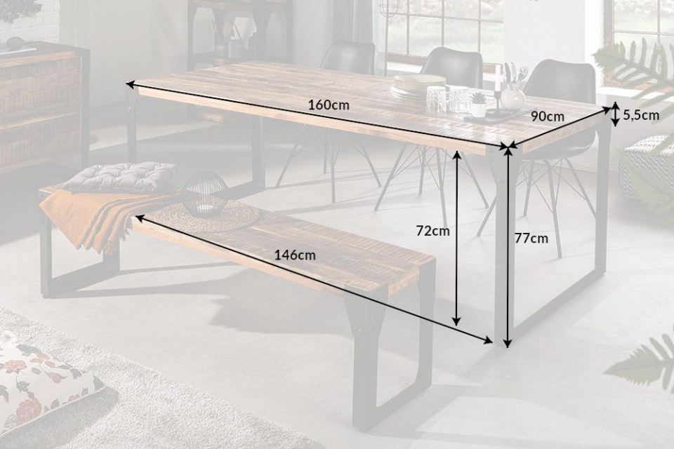 Industrieel Eettafel Massief mangohout industrieel design eettafel 160 cm