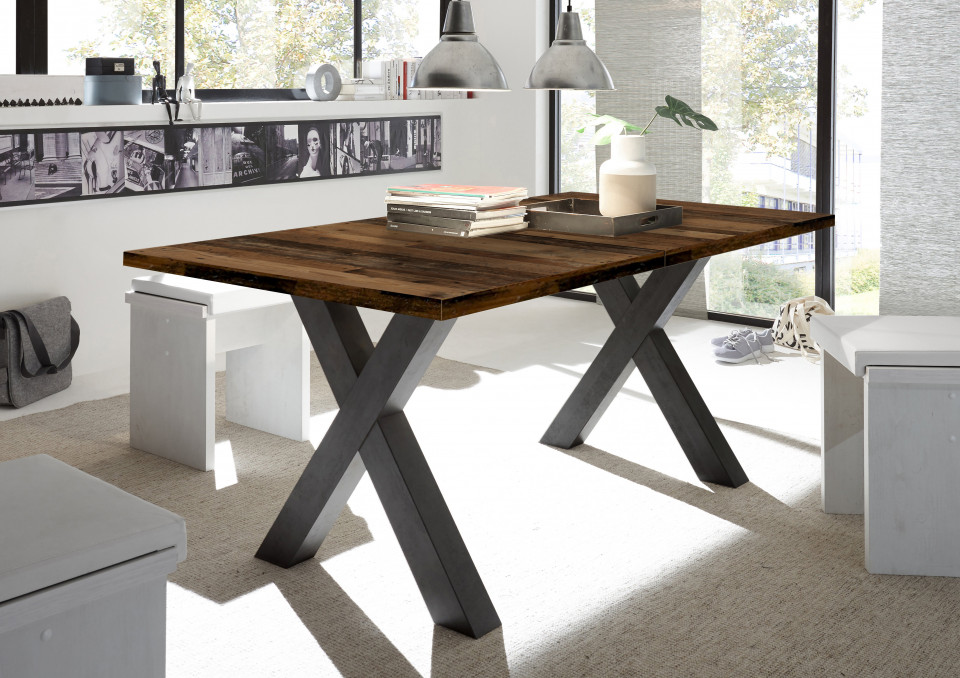 Industriële eettafel uitschuifbaar 160-210cm Oak donker look met X-poten