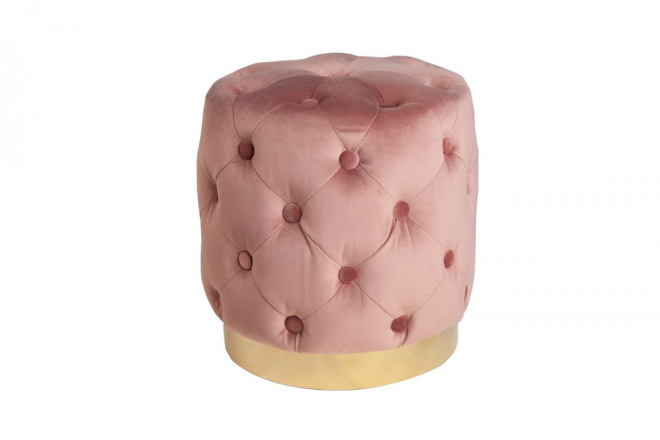 Roze gecapitonneerd Elegante Poef Chesterfield oud rose goud fluweel 37 cm