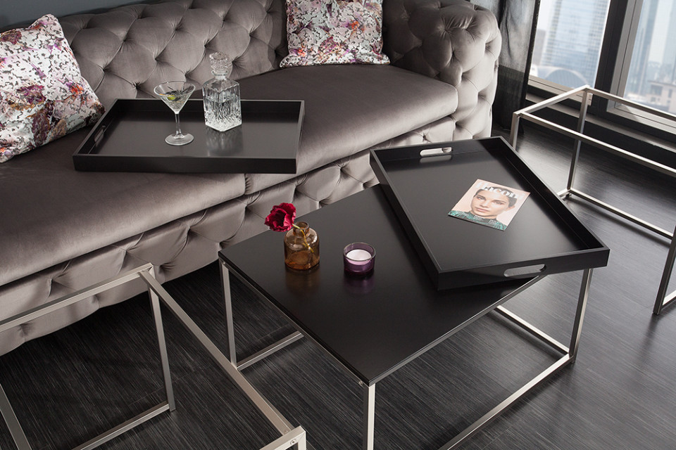 Moderne design salontafel set van 3 ELEMENTS 75 cm zwart stalen ...