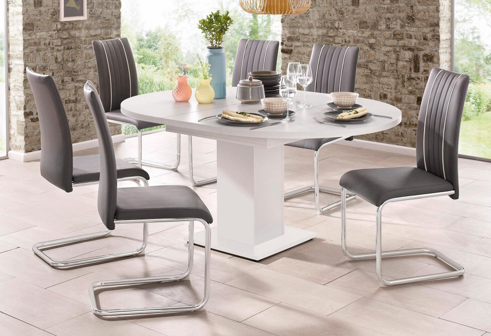 Ronde uitschuifbare witte eettafel 104cm