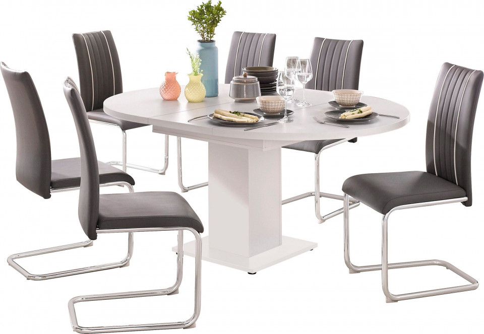 Ronde uitschuifbare witte eettafel 104cm