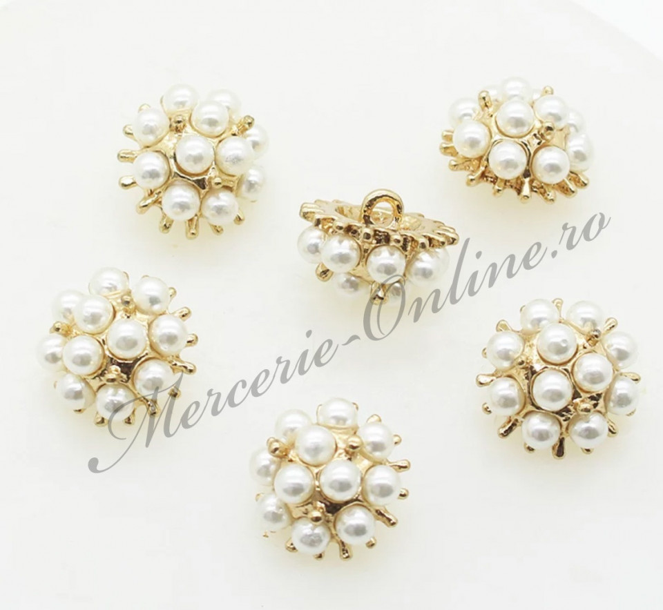 Nasturi Metalici cu Perle, 18mm, (5bucati/set) Cod:2307