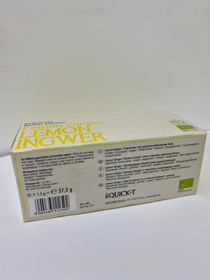 Ceai Demmers Quick-T Organic Lemon Ginger, 25 plicuri, 37,5 grame