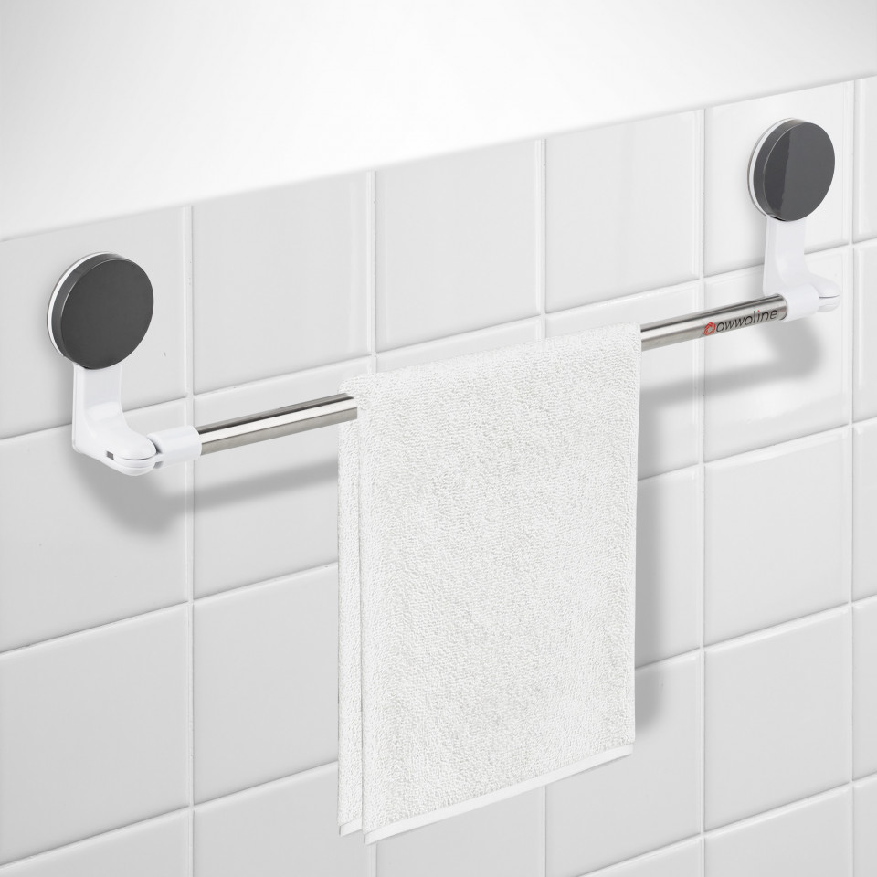 Suport pentru prosoape, awwaline, alb, 50 cm, prindere cu ventuza, permite montarea pe colt