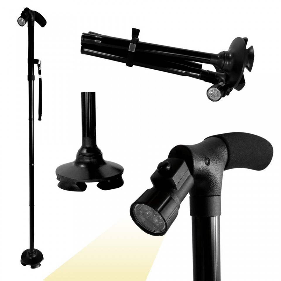 Baston pliabil cu LED, reglabil cu 4 puncte de sprijin