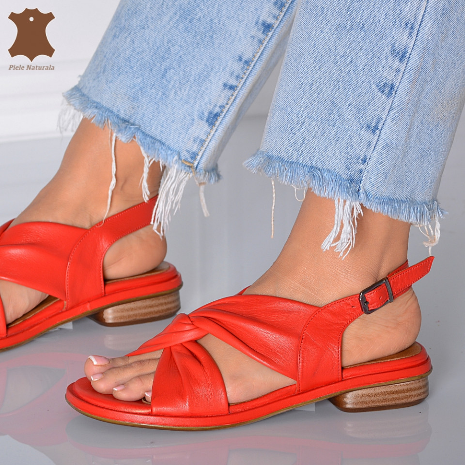 Sandale Dama Piele Naturala Caly Rosii- Need 4 Shoes