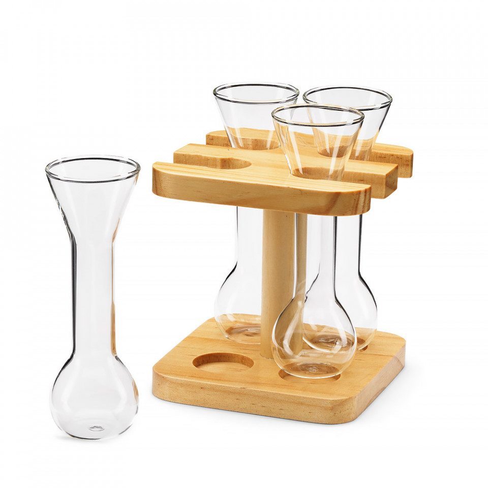 Set 4 mini pahare eprubeta din sticla cu suport