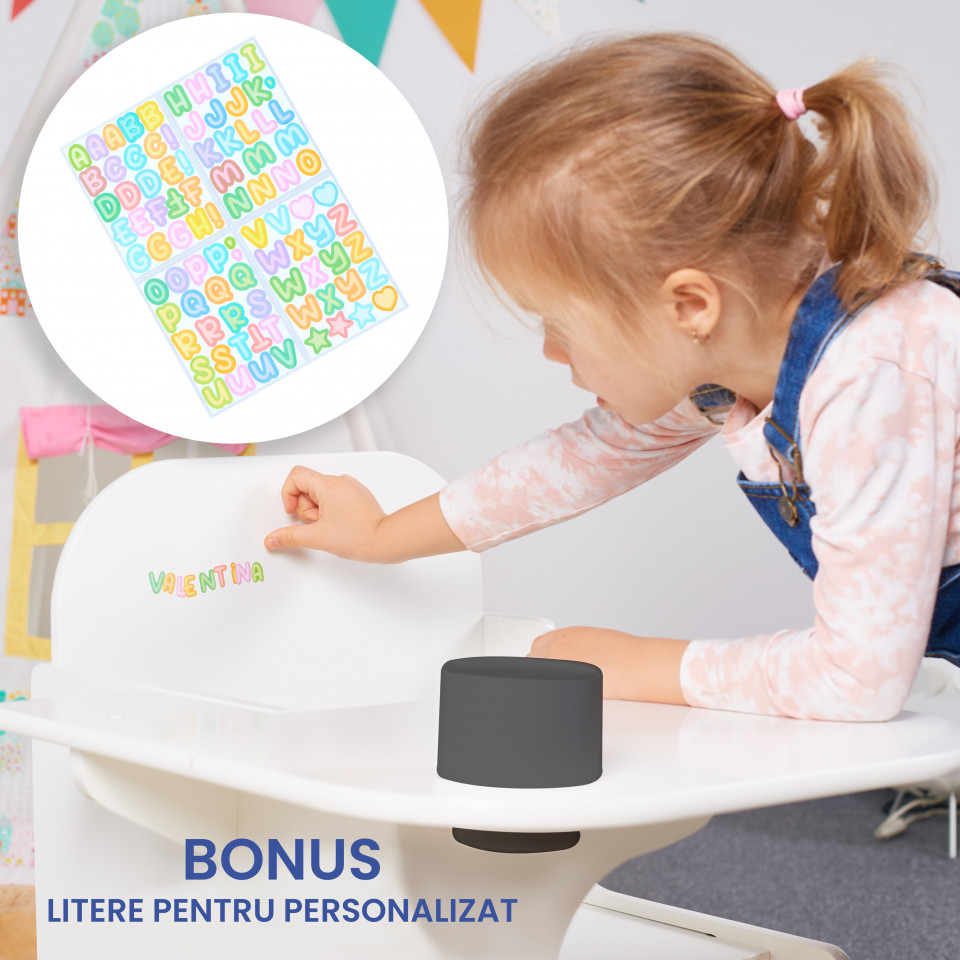 Masuta cu scaun copii 3 In 1 din lemn mdf, Varsta 3-6 ani, Alb si Gri ...