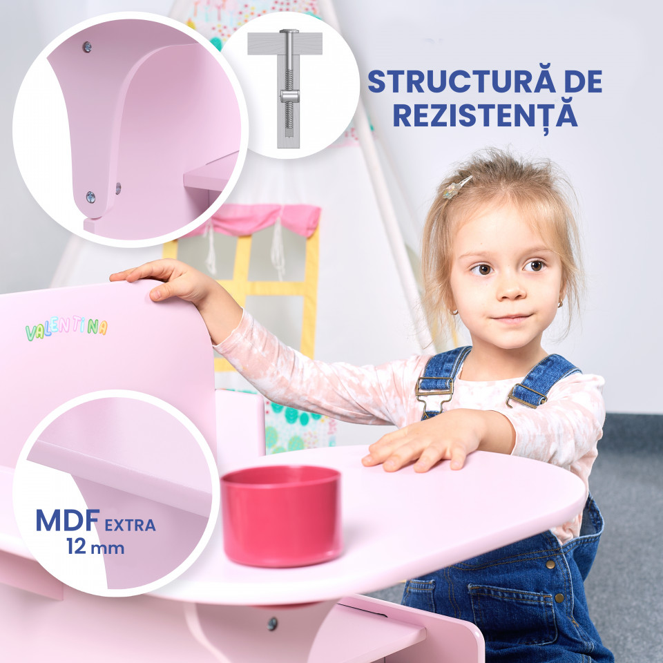 Set masuta cu scaun pentru copii 3 in 1 din lemn mdf, varsta 3-6 ani ...