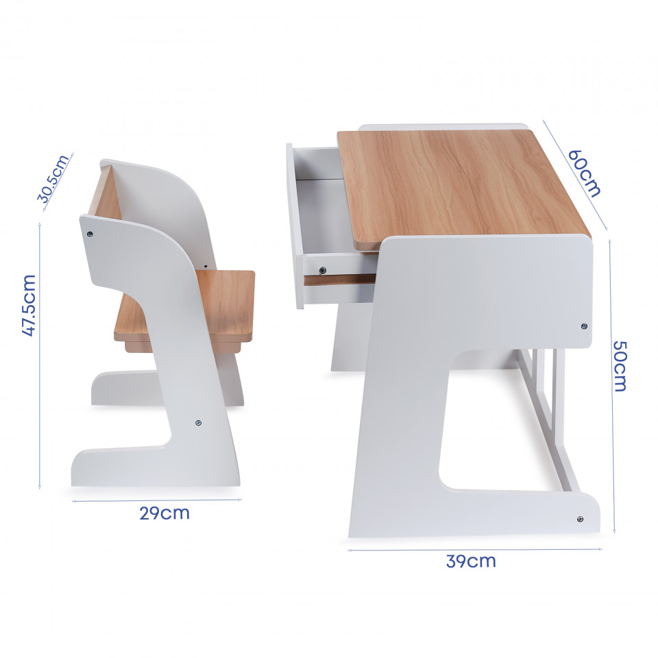 Birou pentru copii Reglabil, din MDF, cu Scaunel reglabil, Spatiu de ...