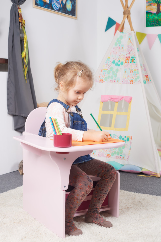 Set masuta cu scaun pentru copii 3 in 1 din lemn mdf, varsta 3-6 ani ...