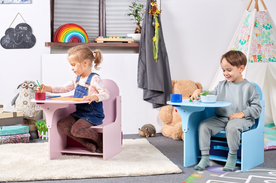 Set masuta cu scaun pentru copii 3 in 1 din lemn mdf, varsta 3-6 ani ...