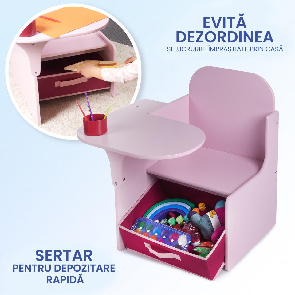 Set masuta cu scaun pentru copii 3 in 1 din lemn mdf, varsta 3-6 ani ...