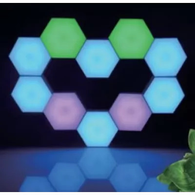 Set 3 lampi decorative de perete HEXAGON cu led color si telecomanda