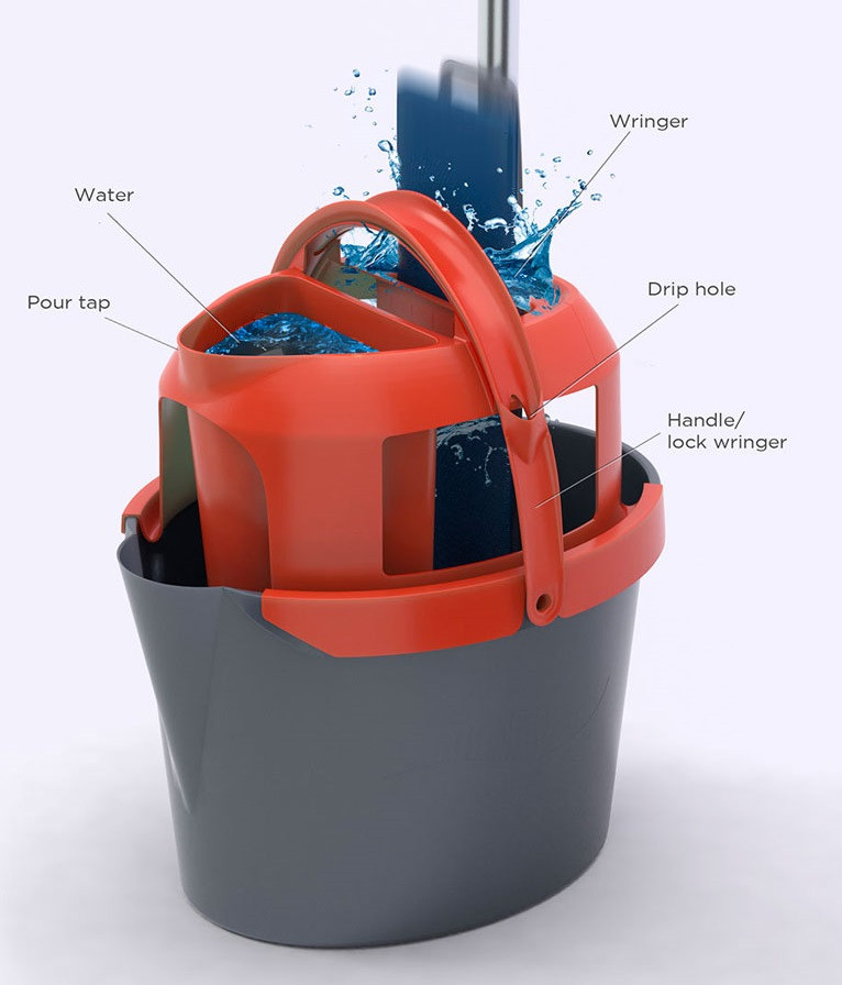 Galeata cu storcator pentru mop plat Nordic Stream, 10 L, Gri