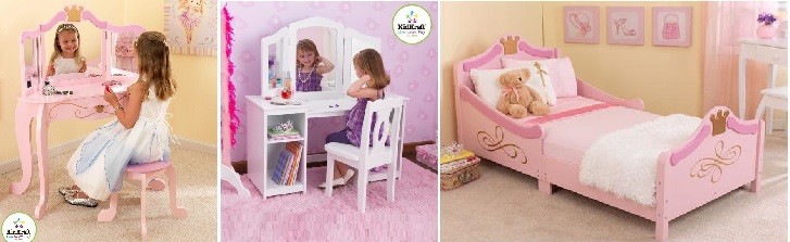 PARC1 - Pat roz pentru printese - patut lemn copii, fetite