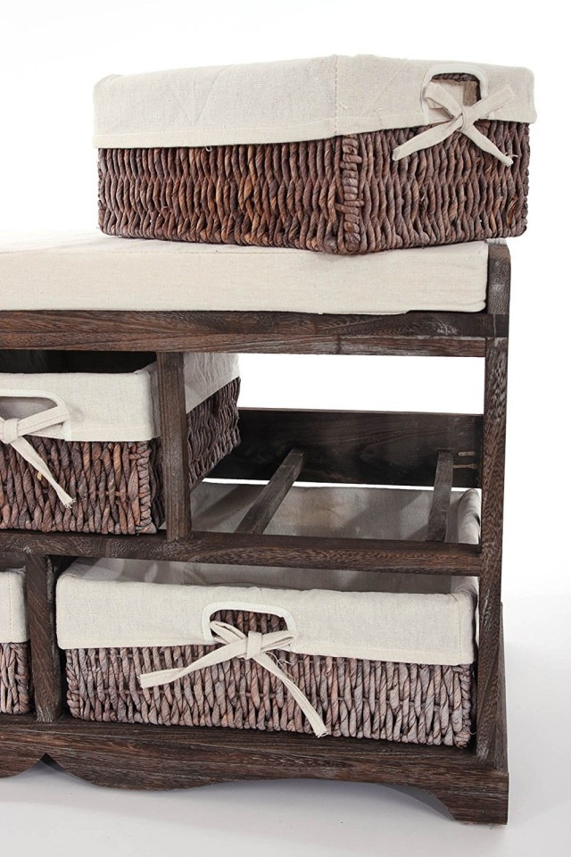 BAM207 - Bancheta, bancuta, hol, dormitor banca lemn vopsit 5 cosuri - Maro