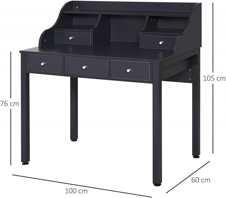 BIG201 - Masa de Birou, 100 cm, office cu 5 sertare - Gri inchis