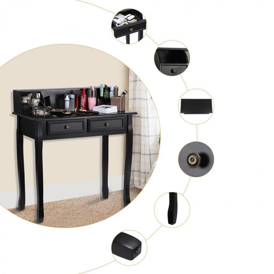 MAN204 - Masa Neagra Toaleta 4 Sertare - Machiaj, Masuta Cosmetica makeup