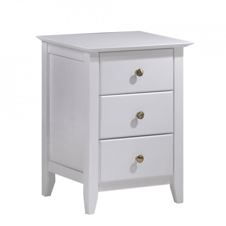 NOA602 - Set 2 Noptiere albe cu 3 sertare pentru dormitor