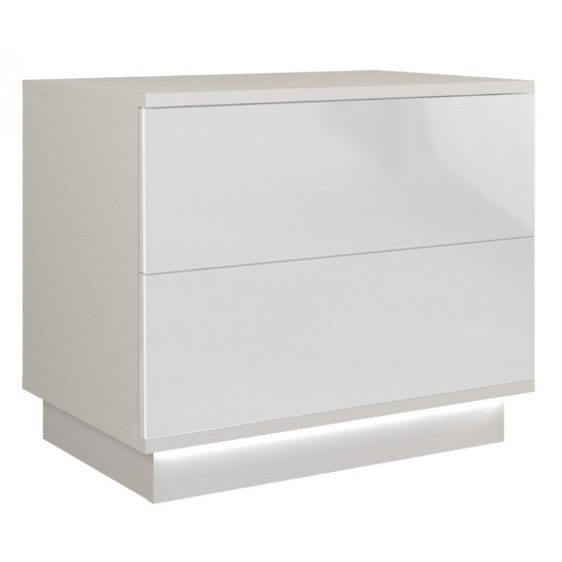 NOA508 - Set 2 noptiere albe 55 cm, cu 2 sertare si LED-uri, dormitor ...