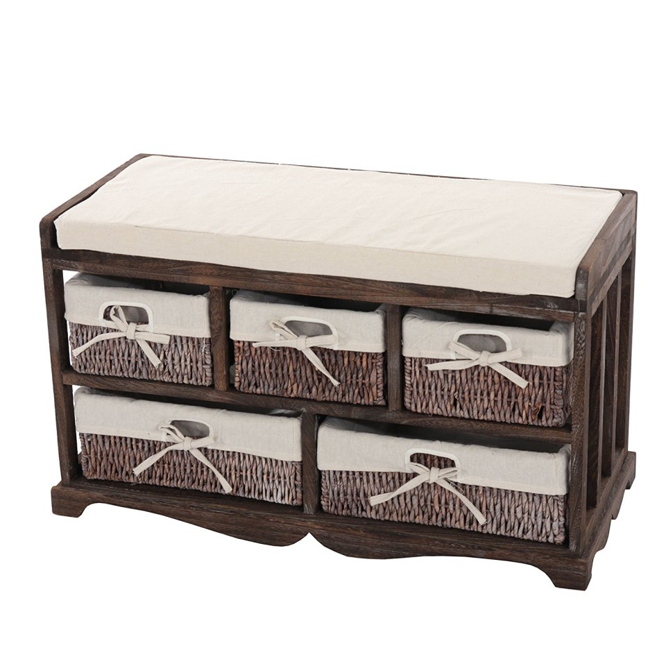 BAM207 - Bancheta, bancuta, hol, dormitor banca lemn vopsit 5 cosuri - Maro