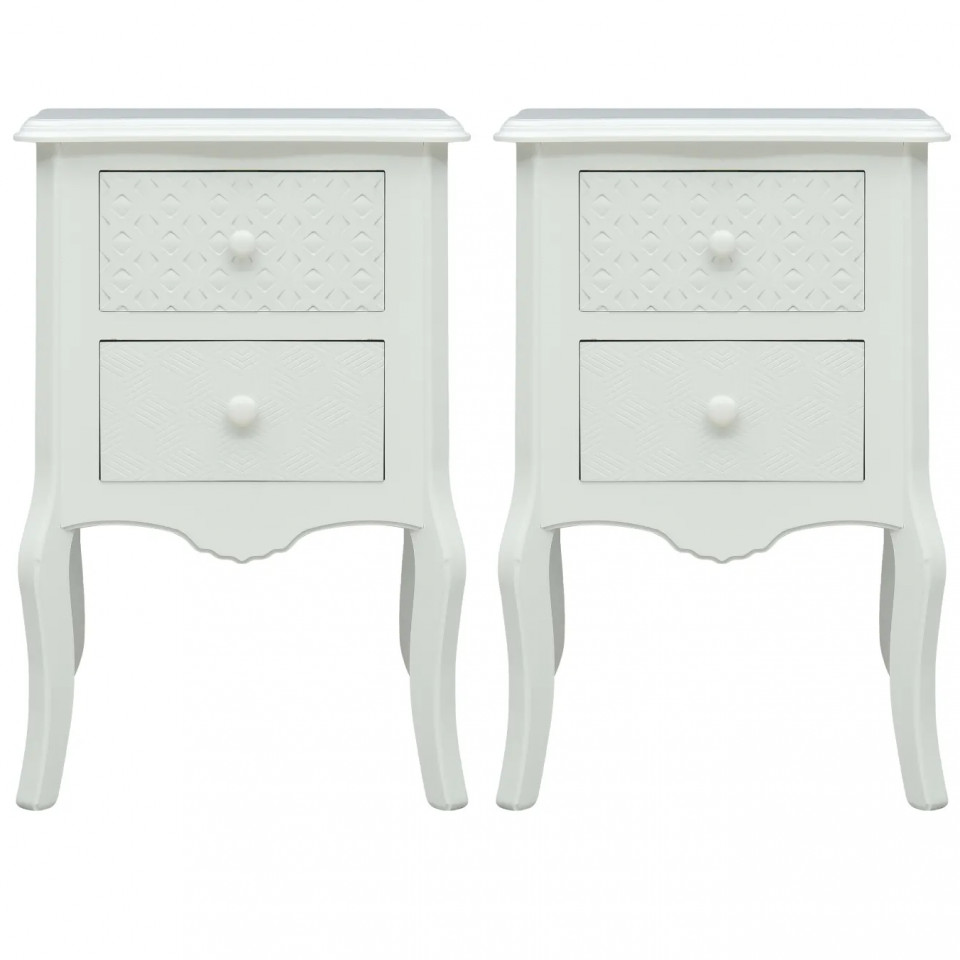 NOA19 - Set 2 Noptiere albe, 43 cm, cu 2 sertare