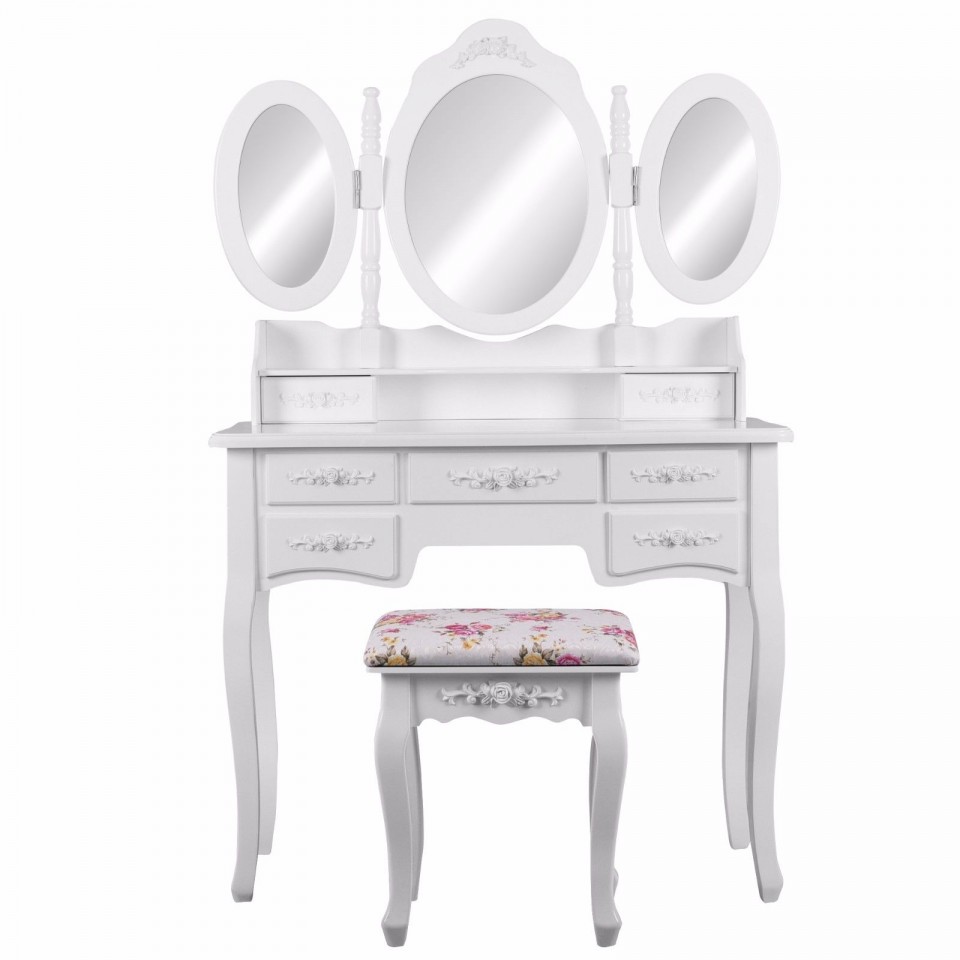 SEA230 - Set Masa alba toaleta cosmetica machiaj oglinda masuta makeup ...